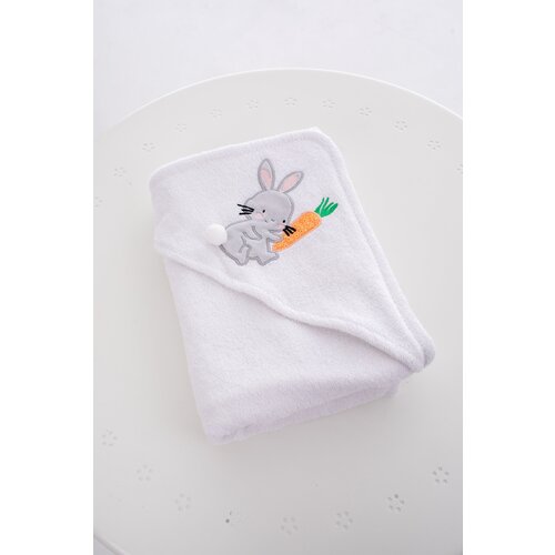 Полотенце-уголок с вышивкой Fluffy Bunny Кролик, цвет Белый, Размер 94Х94см, 100% хлопок, 380гр/м2