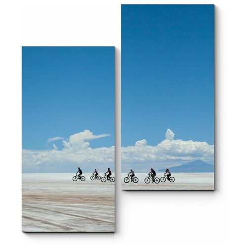 Модульная картина Велосипедисты на небесном фоне90x113