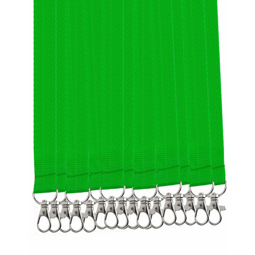 Ланъярд (шнурок) для бейджа с 2 карабинами 15 мм, 10 шт, зеленый