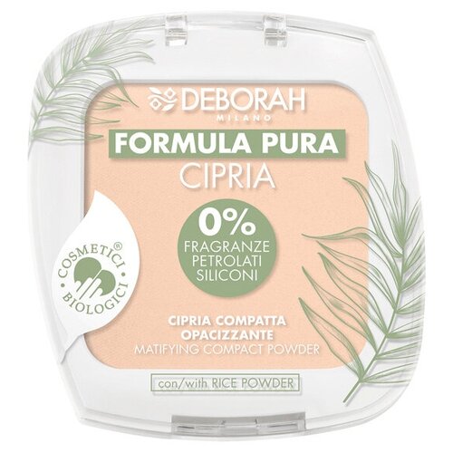 Deborah Milano Пудра для лица Formula Pura Matifying Compact Powder, матирующая, тон 02, Светло-бежевый, 9 г