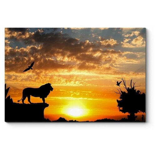 Модульная картина Могучий лев на закате в горах 120x80