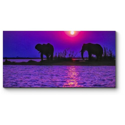 Модульная картина Слоны на водопое 130x65