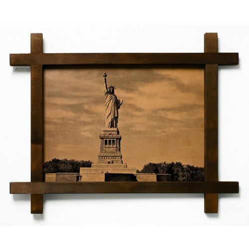 Картина Статуя Свободы, интерьерная для украшения и декора на стену в деревянной раме, подарок, натуральная кожа, BoomGift