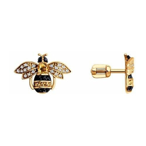 Серьги Diamant online, золото, 585 проба, цитрин, шпинель, бриллиант, длина 1.1 см