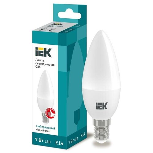 Лампа светодиодная Eco 7Вт C35 свеча 4000К нейтр. бел. E14 230В IEK LLE-C35-7-230-40-E14 (упаковка 5 шт)
