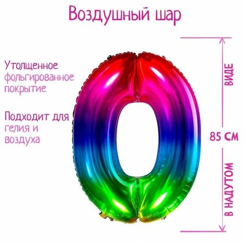 Воздушный шарик, фольгированный 40" "Цифра 0", мармеладный градиент