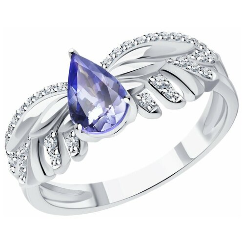 Кольцо Diamant online, белое золото, 585 проба, танзанит, бриллиант, размер 18.5, бесцветный