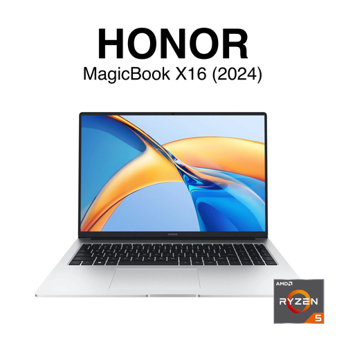 16" Ноутбук Honor MagicBook X16, BRN-H56 1920x1200 IPS, AMD Ryzen 5 7640HS (4.3 ГГц), RAM 16 ГБ LPDDR5, SSD 2048 ГБ , AMD Radeon 760M, Windows 11 Pro, Серебристый, Русская раскладка