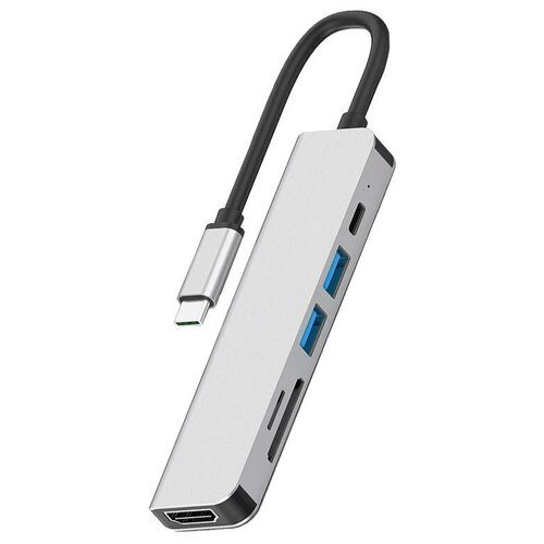 Адаптер переходник 6 в 1 2xUSB 3.0, 1xType-c, HDMI Power Delivery + SD и TF карты памяти / Разветвитель USB-C HUB 3.0 / Подходит для MacBook