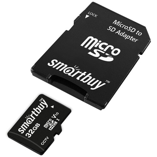 Micro SDHC карта памяти Smartbuy 032GB cl10 U1 V10 для видеонаблюдения (с адаптером SD)