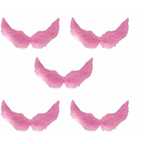 Крылья ангела розовые перьевые карнавальные большие 60х35см, на Хэллоуин и Новый год (5 пар в наборе)