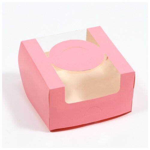 Коробка под бенто-торт с окном, розовый, 14 х 14 х 8 см(5 шт.)