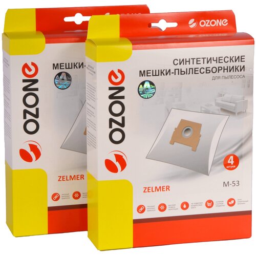 Мешки пылесборники Ozone M-53/2 для пылесоса ZELMER, 2 упаковки по 4 шт.