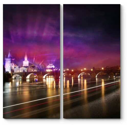 Модульная картина Карлов мост прекрасной ночью, Прага 100x100