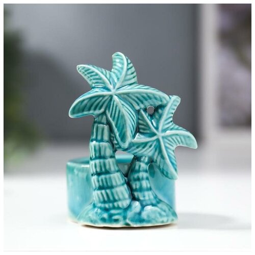 Подсвечник керамика 1 свеча "Пальма" голубой 9,4х7х6,3 см