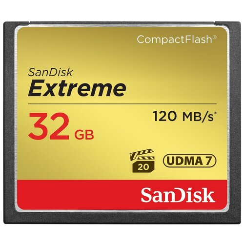 Карта памяти SanDisk Compact Flash 32 ГБ, R/W 120/85 МБ/с, черный