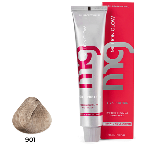 TNL Professional Крем-краска для волос Million glow Silk protein, 901 осветляющий пепельный, 100 мл