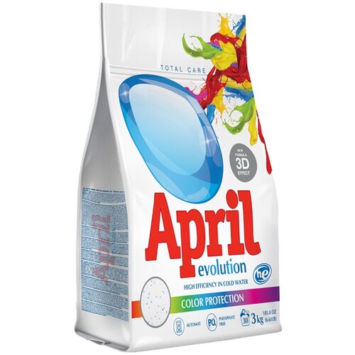 Порошок стиральный Evolution April / Эволюшн Април Color для цветного белья автомат 3кг / моющее средство