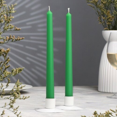 Набор свечей античных, 2,2х 25 см, 2 штуки, зелёный, "Дарим красиво"