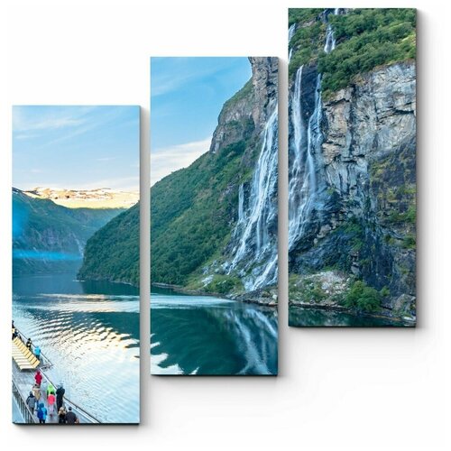 Модульная картина Водопад 7 сестер в норвежских фьордах 70x75