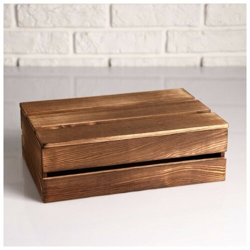 Ящик деревянный 30 20 10 см подарочный с реечной крышкой, брашированный