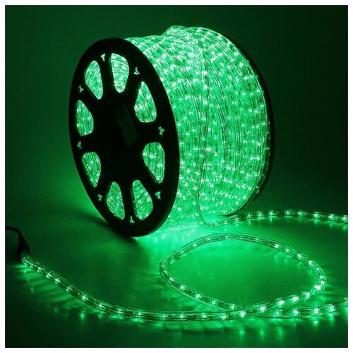 LED шнур Luazon Lighting 13 мм, круглый, 100 м, фиксинг, 2W-LED/м-36-220V, набор для подключения зеленый (461029)
