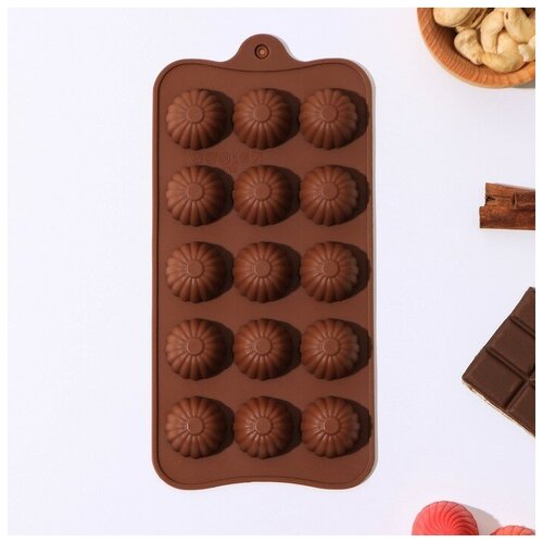Форма для шоколада силиконовая «Ассорти», 21,5×10,4×1,5 см, 15 ячеек