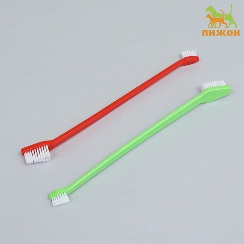 Зубная щётка двухсторонняя, набор 2 шт, красная и зелёная (1шт.)