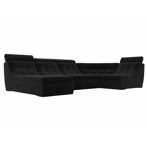 П-образный модульный диван Холидей Люкс, Велюр черный