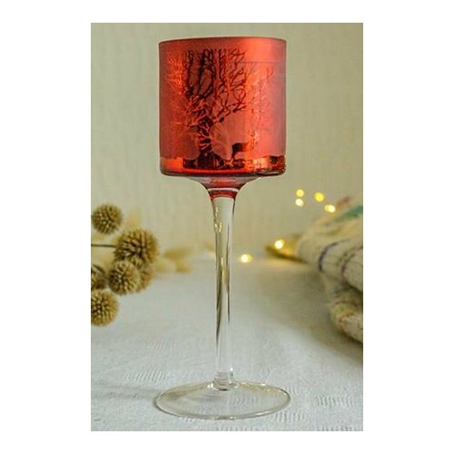 Подсвечник-бокал багряный ЛЕС под чайную свечу, стеклянный, красный, 20 см, Edelman 1103877