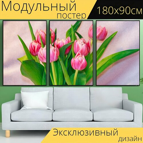 Модульный постер "Тюльпан, цветок цветы, букет" 180 x 90 см. для интерьера