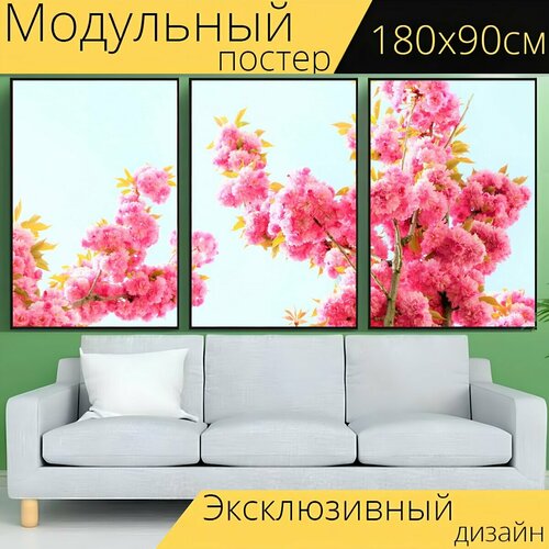 Модульный постер "Цветы, вишня, весна" 180 x 90 см. для интерьера
