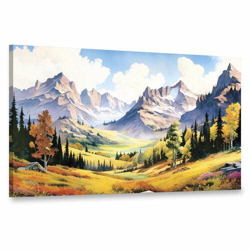 Интерьерная картина 100х60 "Горы и поля: бескрайний пейзаж"