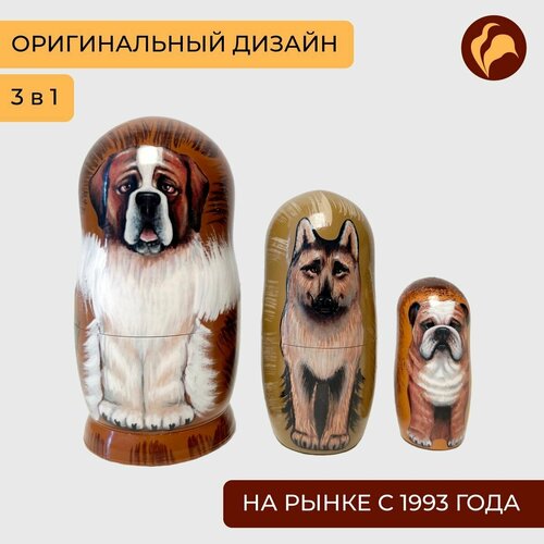 Матрешка "Собаки" авторская деревянная игрушка сувенир детская для девочки и мальчика