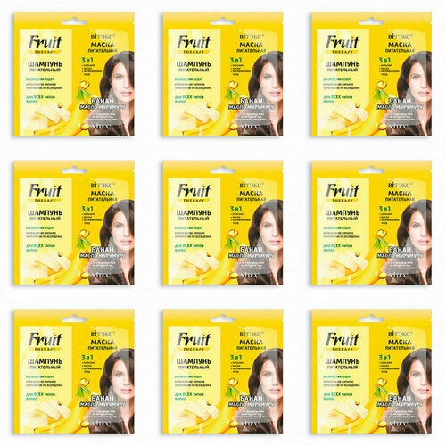 Витэкс Набор для волос Fruit Therapy, Банан и масло мурумуру: шампунь питательный, 10 мл + маска питательная, 10мл, 9 упаковок