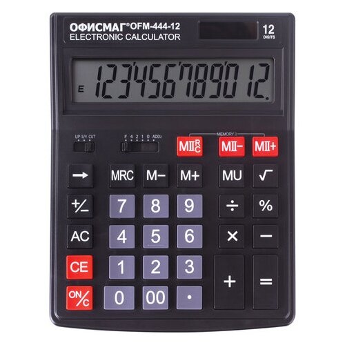 Калькулятор настольный офисмаг OFM-444 (199x153 мм), 12 разрядов, двойное питание, черный, 250459