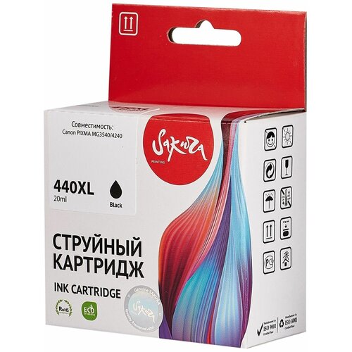 10 шт. Картридж струйный Sakura Canon PG-440XL / 5216B001 Увеличенной емкости, черный, пигментный, 20 мл, 600 стр. для Canon (SI5216B001)