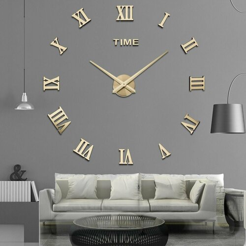 Часы настенные Letty Home, большие, золотые, самоклеящиеся, бесшумные часы на стену в гостиную, спальню, кухню, золотые стрелки