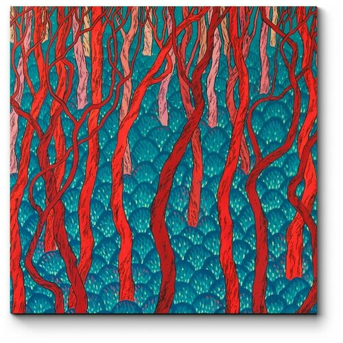 Модульная картина Красный лес 30x30