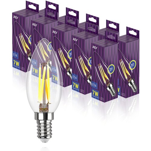 Упаковка светодиодных филаментных ламп 10 шт REV 32486 7, 2700К, Е14, FC37, 7Вт