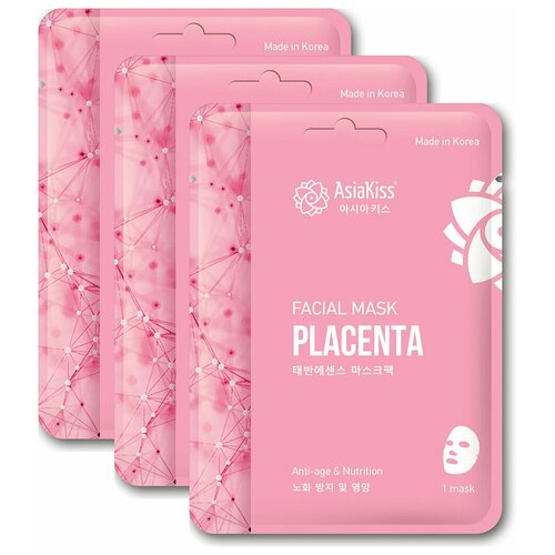 Маска для лица с экстрактом плаценты тканевая, 25г Набор-3шт./ASIAKISS PLACENTAL ESSENCE FACIAL MASK