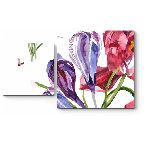 Модульная картина Розовые тюльпаны и крокусы акварелью140x84