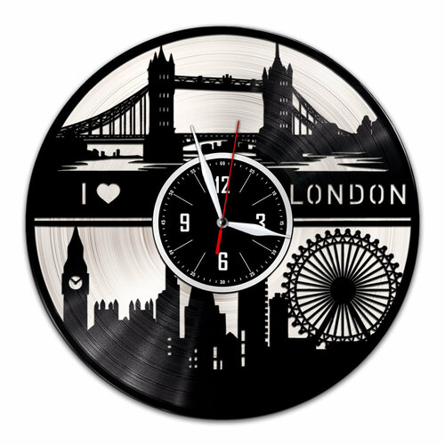 Лондон - настенные часы из виниловой пластинки (с серебряной подложкой)