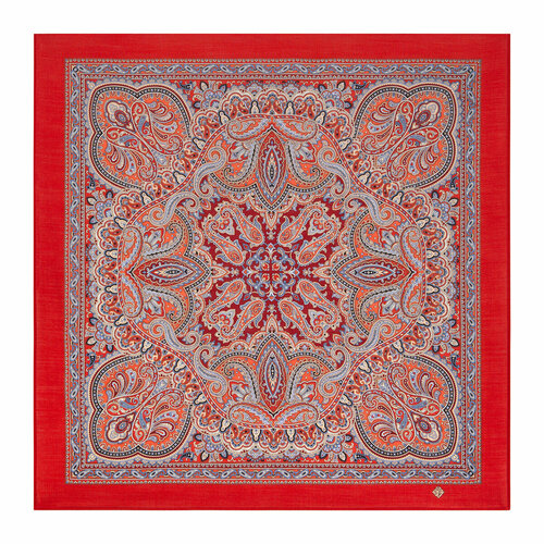 Платок Павловопосадская платочная мануфактура,89х89 см, красный, оранжевый