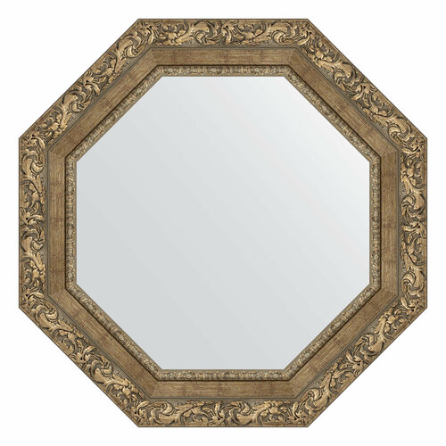 Зеркало настенное Octagon EVOFORM в багетной раме виньетка античная латунь, 60х60 см, для гостиной, прихожей, спальни и ванной комнаты, BY 7338