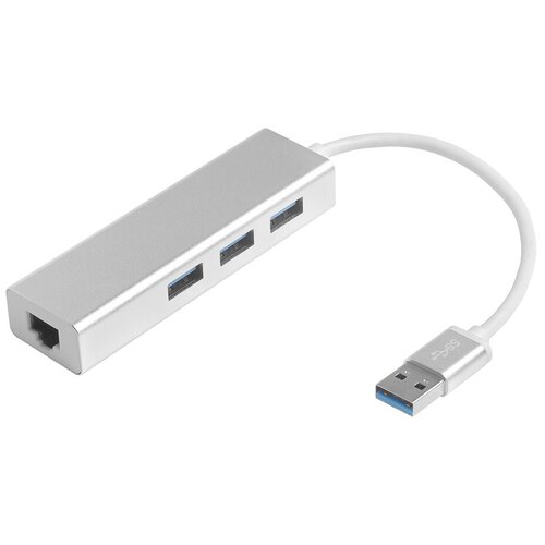 USB-концентратор  GCR GCR-AP05, разъемов: 3, серебристый