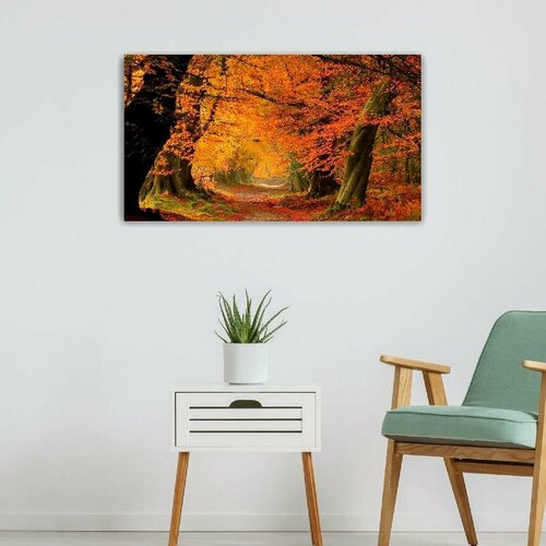Картина на холсте 60x110 LinxOne "Nature trees осень forest fall" интерьерная для дома / на стену / на кухню / с подрамником