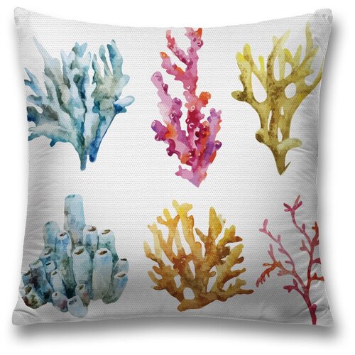 Наволочка декоративная на молнии, чехол на подушку JoyArty "Красочные кораллы" 45х45 см