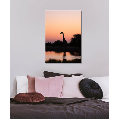Картина - Жираф, жираф на природе, жираф на закате 20х30