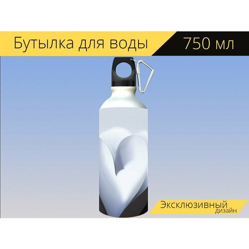 Бутылка фляга для воды "Книга, любовь, сердце" 750 мл. с карабином и принтом